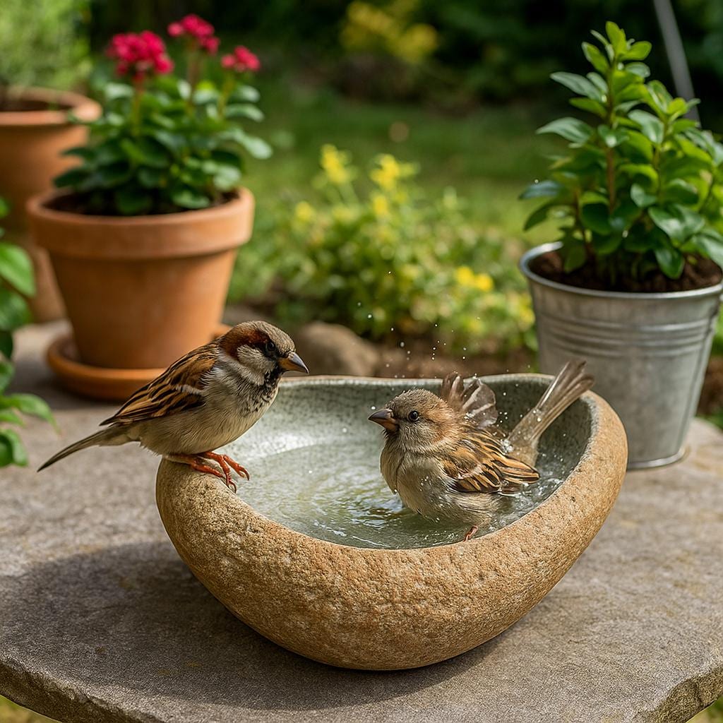 Natural River Stone Bird Bath Bowl – Handmade Bird Bath for Sparrows ...