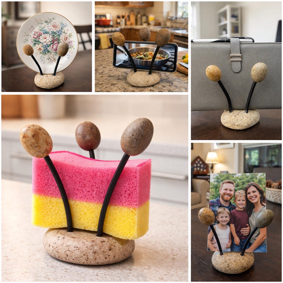 Adjustable Pebble Stone Holder – Handmade Natural Rock Stand for Photos ...