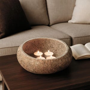 Natural Stone Candle Bowl – Handmade Pebble Holder for Tealight, Votive ...