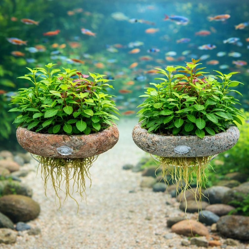 Natural Stone Aquarium Wall Planter, Glass Mounted Plant Holder With ...