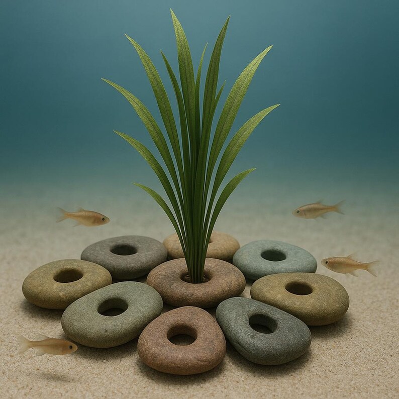 Natural River Stone Aquarium Plant Holder – Handmade Drilled Pebble ...