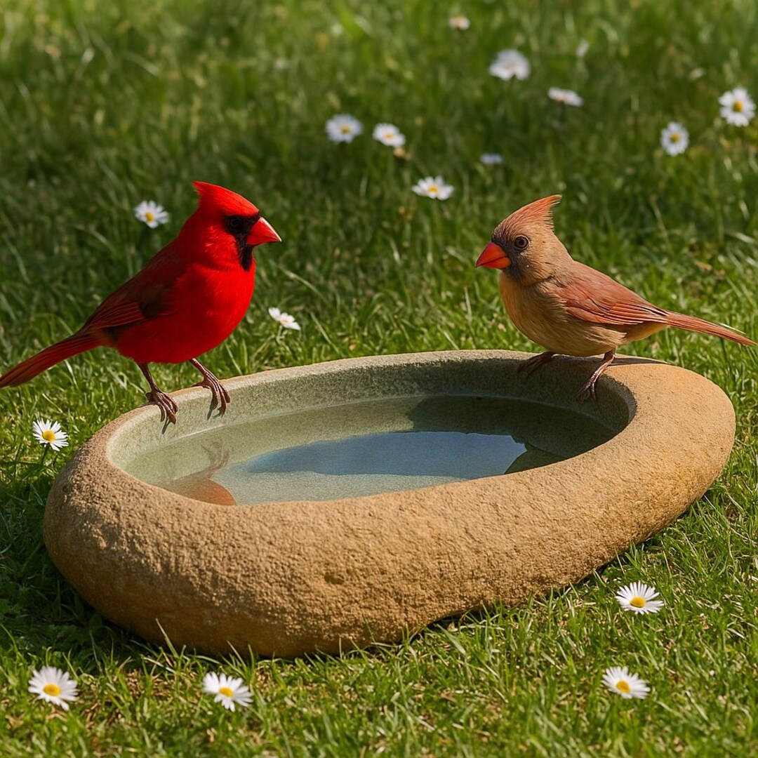 Natural River Stone Bird Bath Bowl – Handcrafted Pebble Birdbath for ...