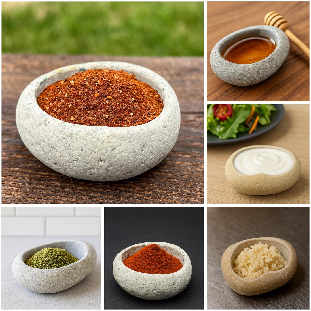 Natural River Stone Spice Bowl – Mini Salt & Seasoning Dish | Handmade ...