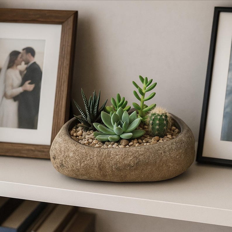 Handmade River Stone Bowl – Rustic Pebble Planter, Jewelry Catchall ...