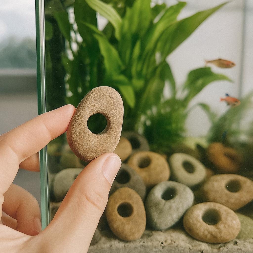 Natural River Stone Aquarium Plant Holder – Handmade Drilled Pebble ...