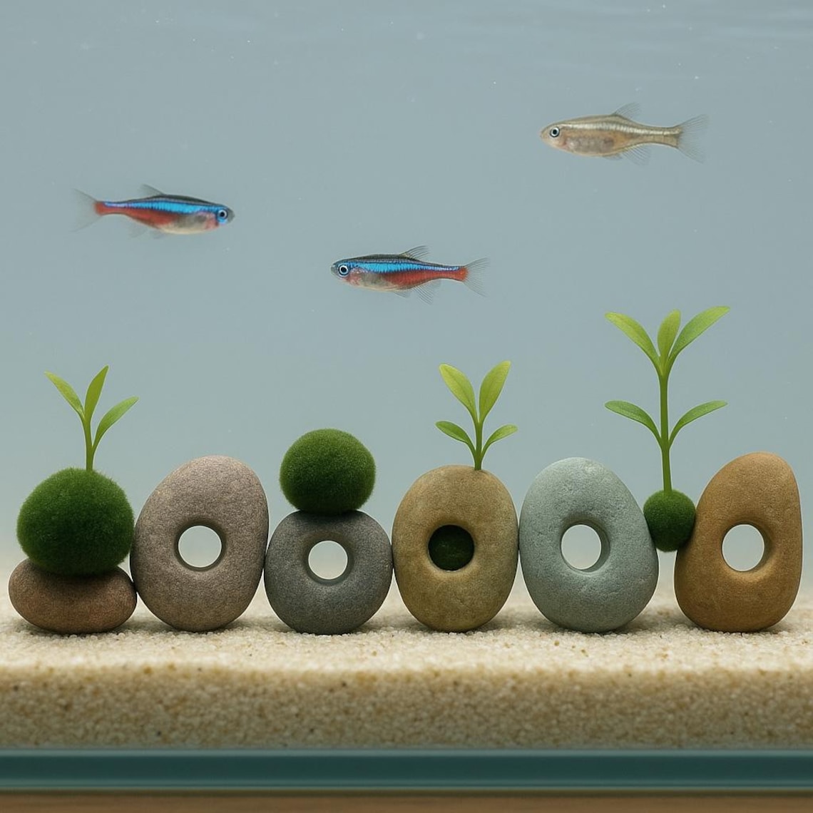 Natural River Stone Aquarium Plant Holder – Handmade Drilled Pebble ...