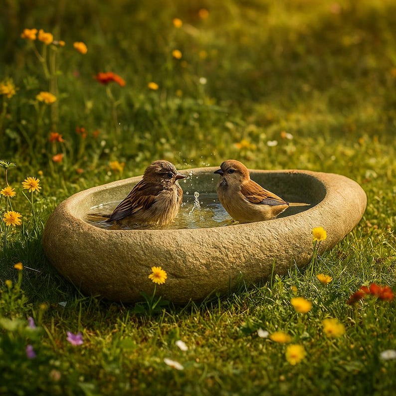 Natural River Stone Bird Bath Bowl – Handmade Bird Bath for Sparrows ...