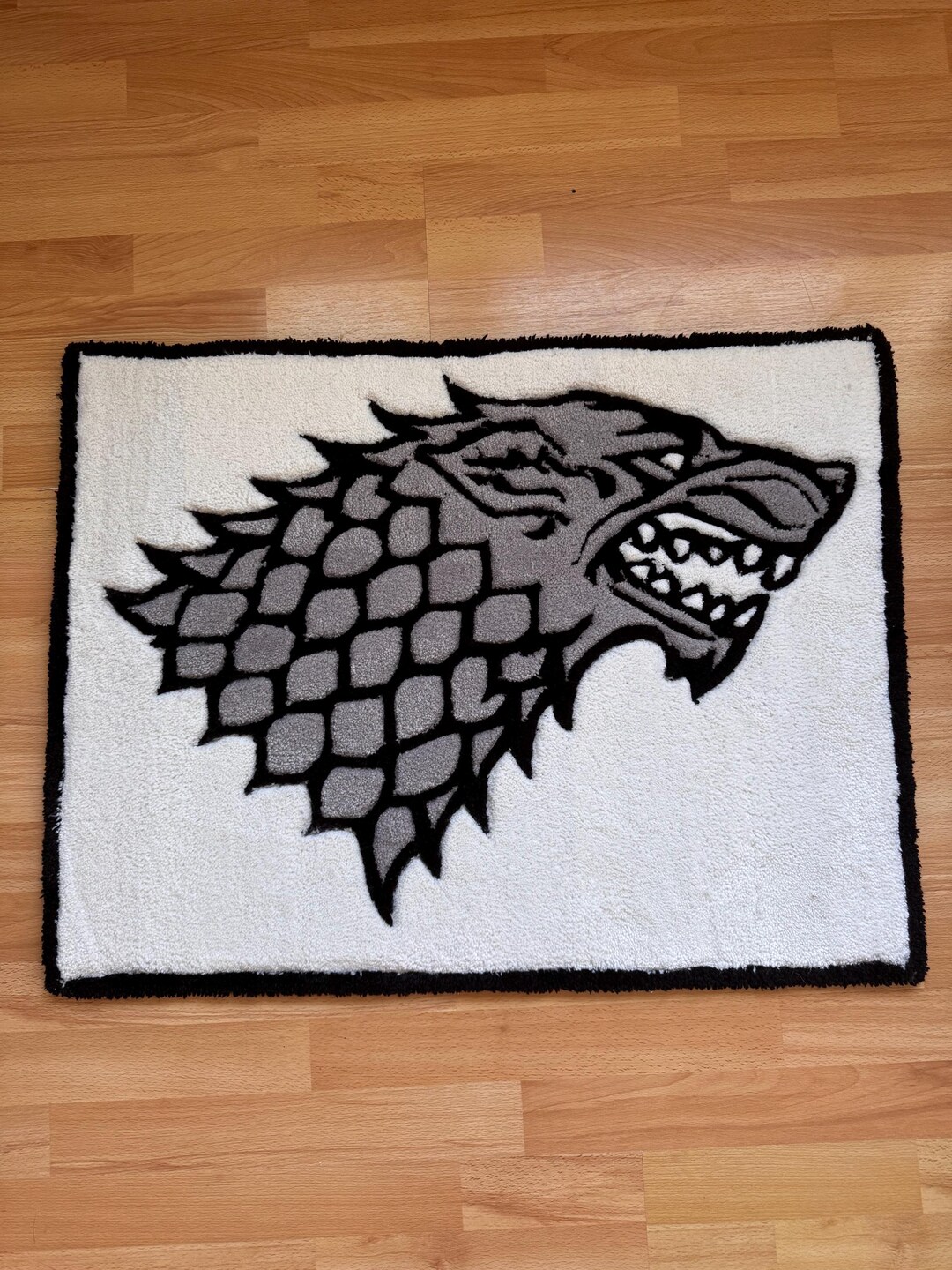 Tufted Wolf Sigil Rug – Handmade Gray Carpet, Soft Yarn Fantasy Home ...