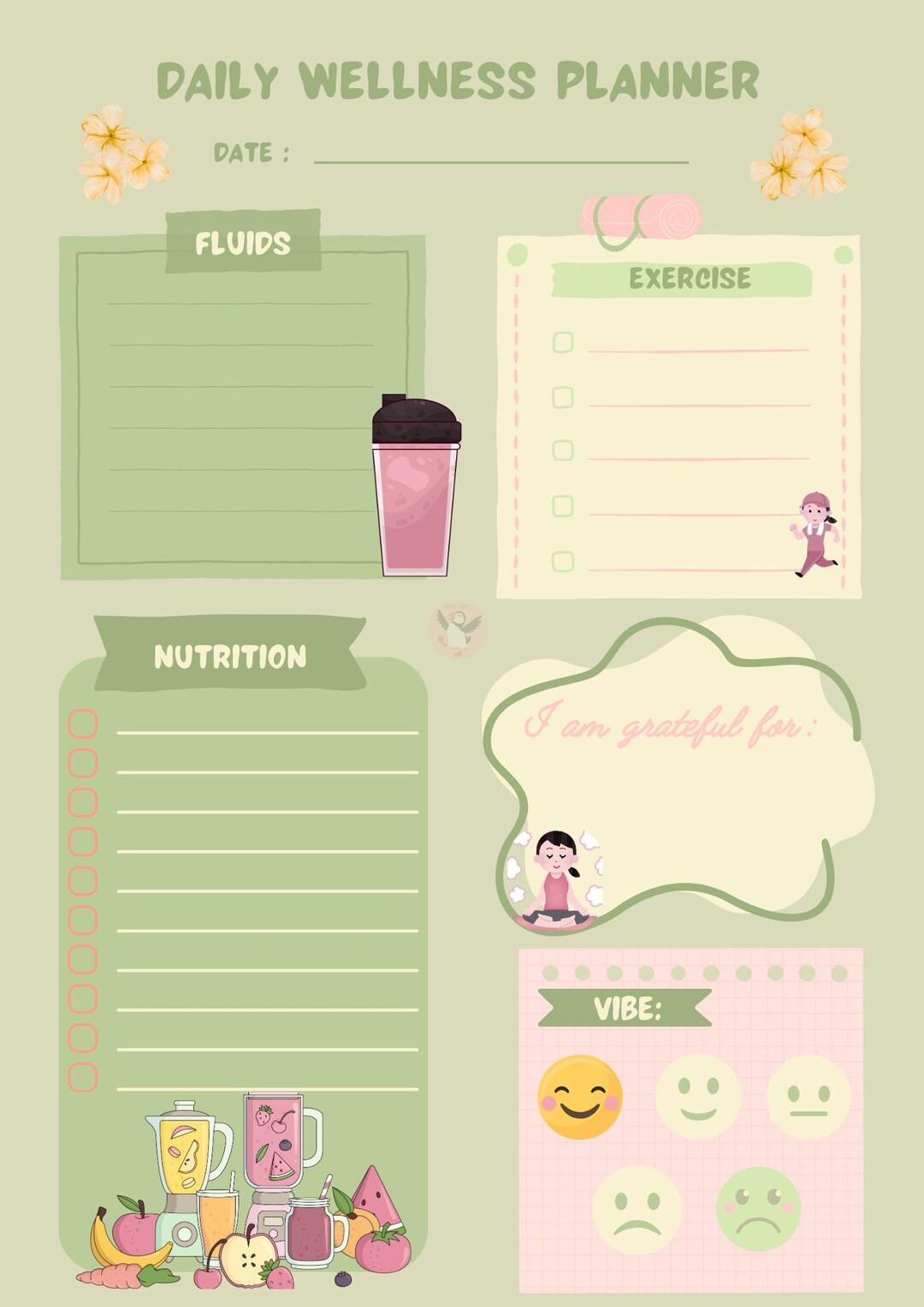 Printable Daily Wellness Planner | Digital Download | Pastel Green - Etsy