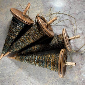 Mini Drop Spindle Christmas Ornament Set With Handspun Wool Alpaca Yarn ...