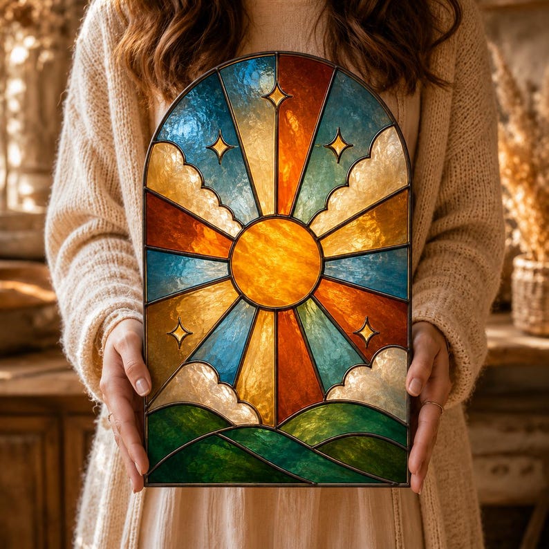 Sunburst Stained Glass Pattern Pdf, Suncatcher Template Instant ...