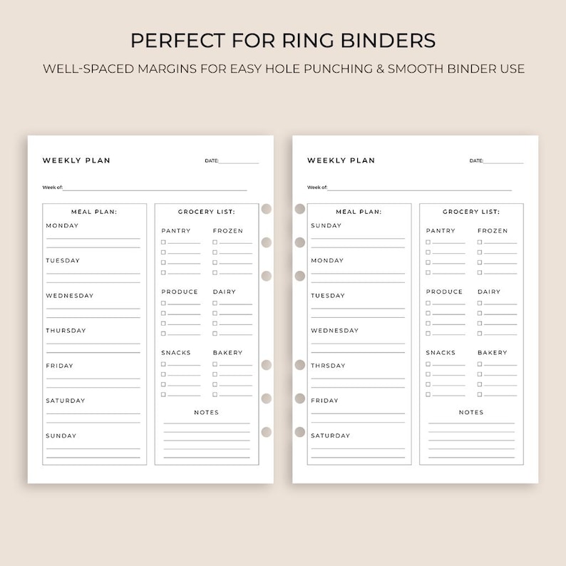 Weekly Meal Planner Printable | Meal Plan & Grocery List | Minimal Food Planner | A4 A5 US ...