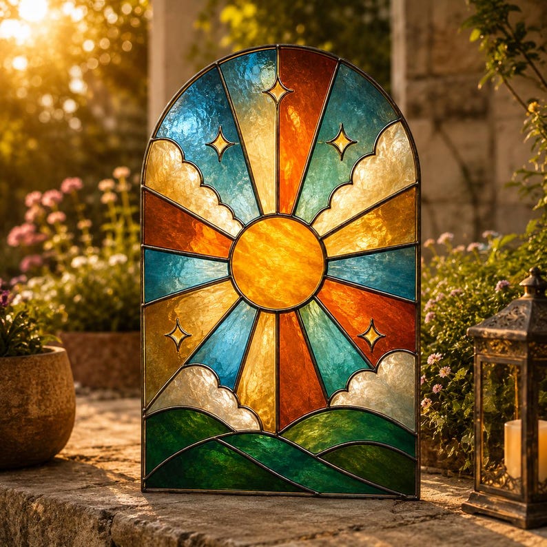 Sunburst Stained Glass Pattern Pdf, Suncatcher Template Instant ...