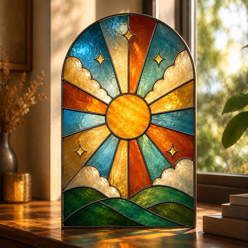 Sunburst Stained Glass Pattern Pdf, Suncatcher Template Instant ...