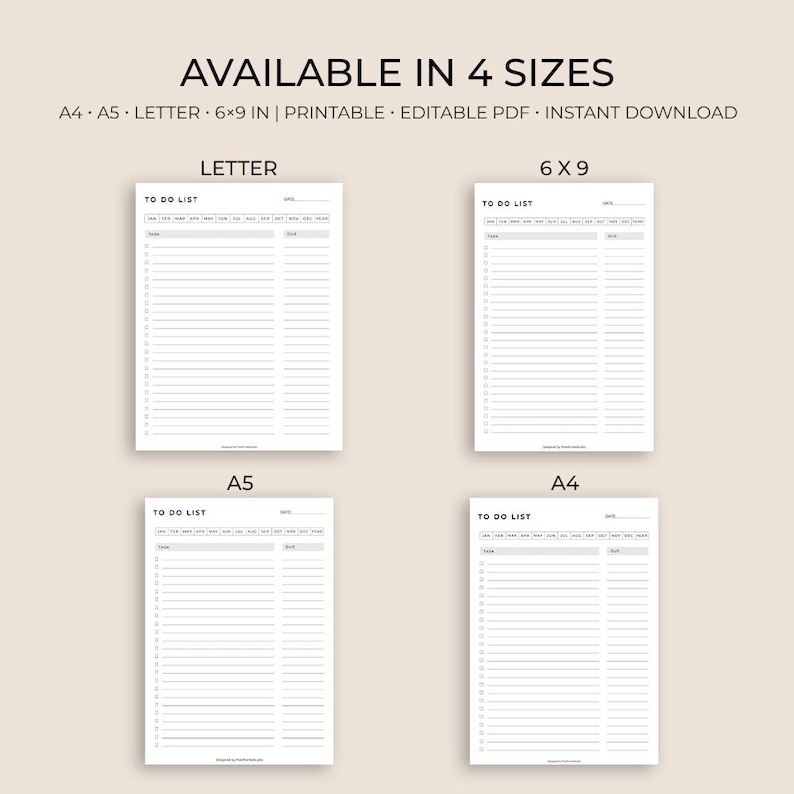 Minimalist To-do List Printable | Daily Task Planner (a4/a5/letter/6x9 ...