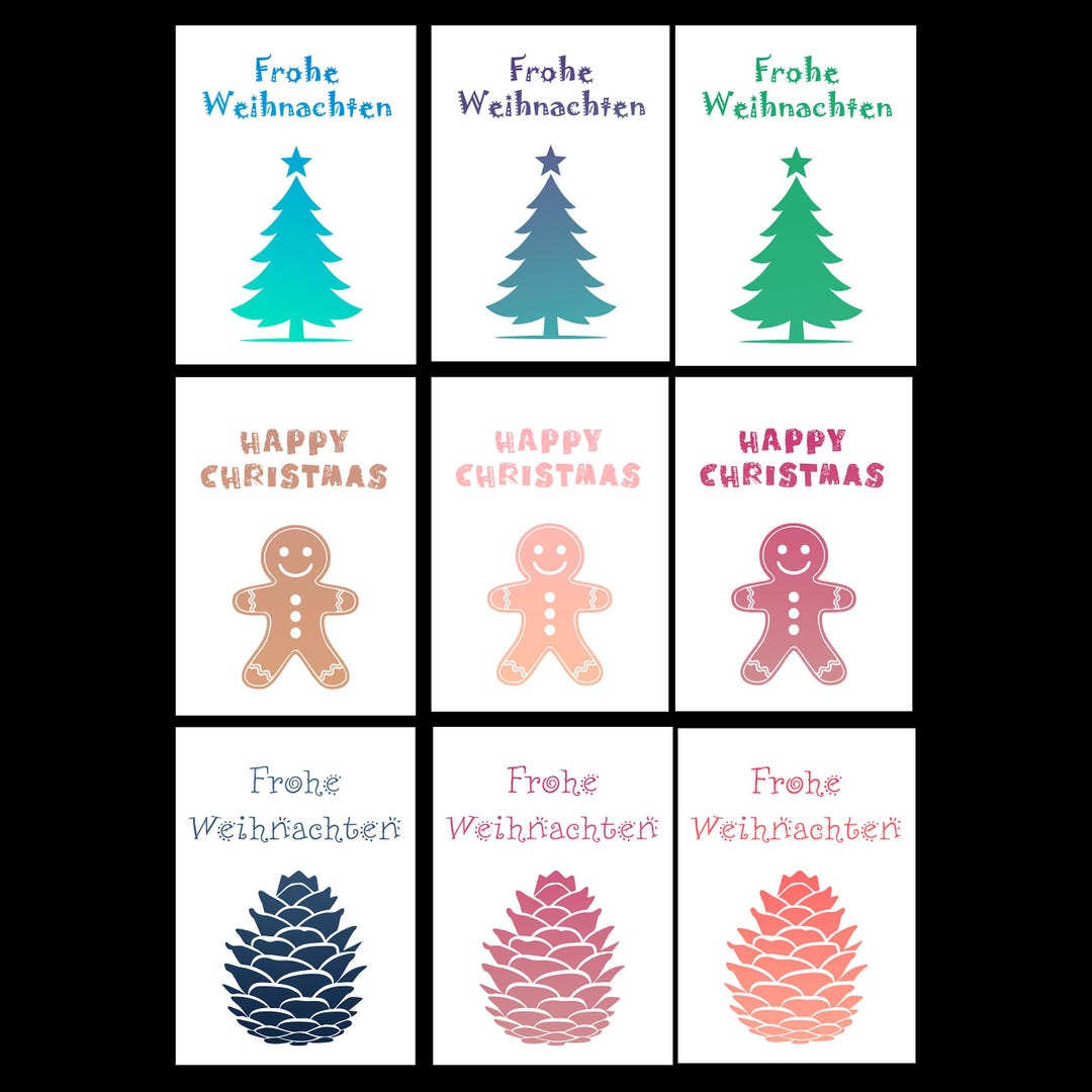 9 X Christmas Cards to Print | Digital | Instant Download PDF in Zip ...