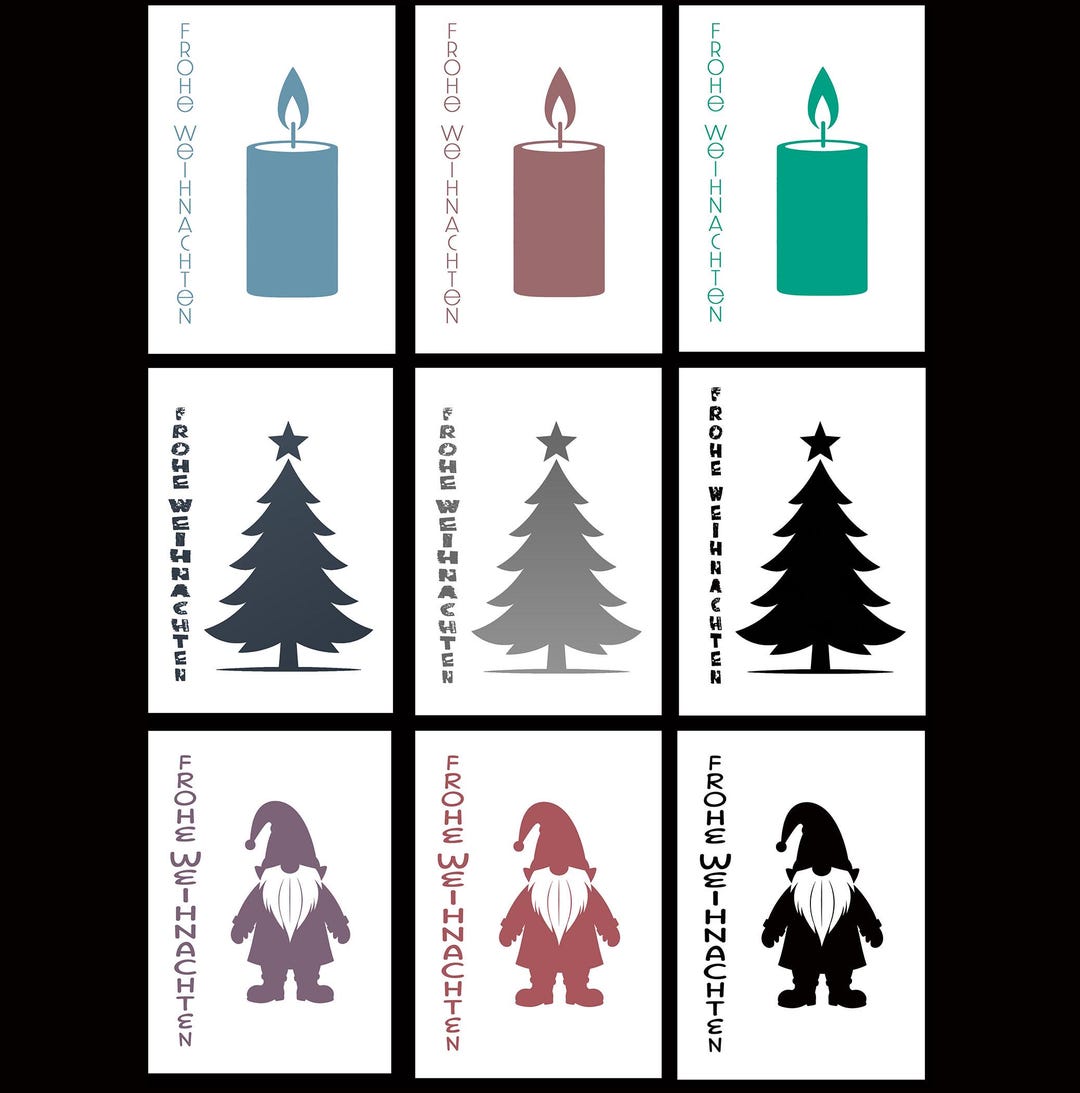 9 X Christmas Cards to Print | Digital | Instant Download PDF in Zip ...