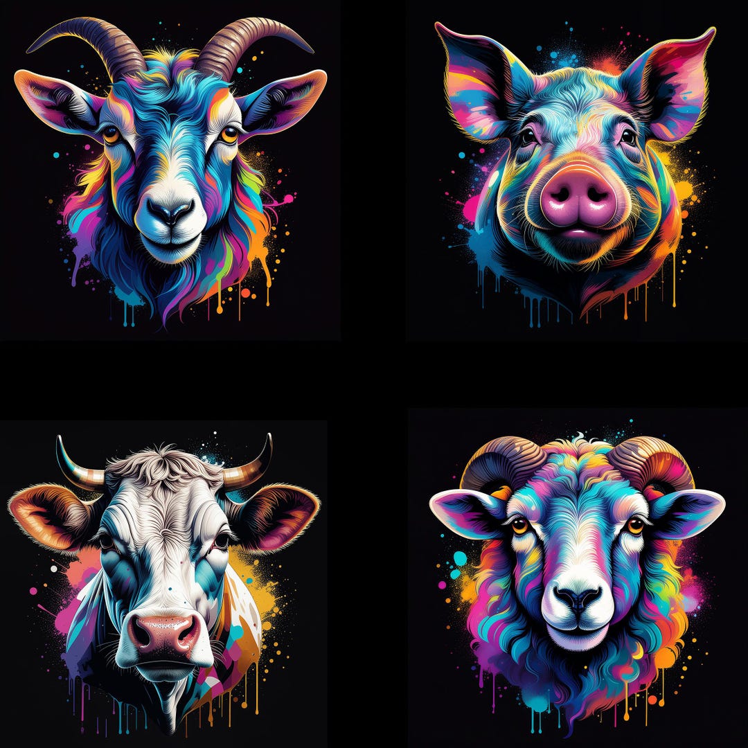 Farm Animal Graffiti, 4 Digital Images, 60 X 60 Cm / 300 Dpi in JPEG ...
