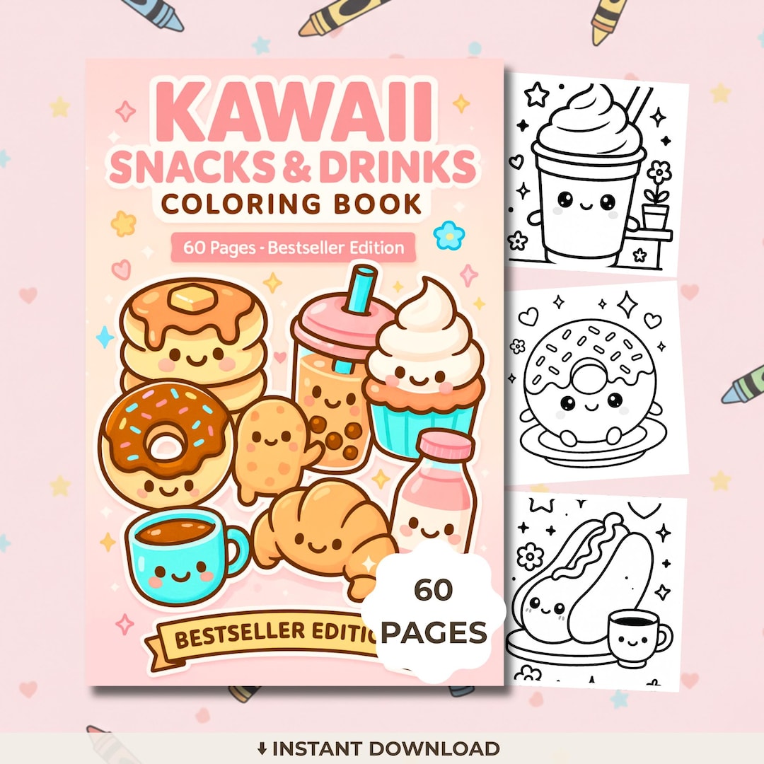 Kawaii Snacks & Drinks Coloring Book | Cute Food Coloring Pages | Cozy ...