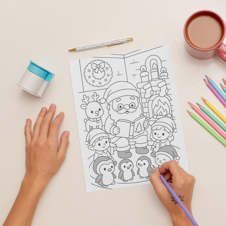 Santa & Friends Kawaii Christmas Coloring Book | Cute Holiday Coloring ...