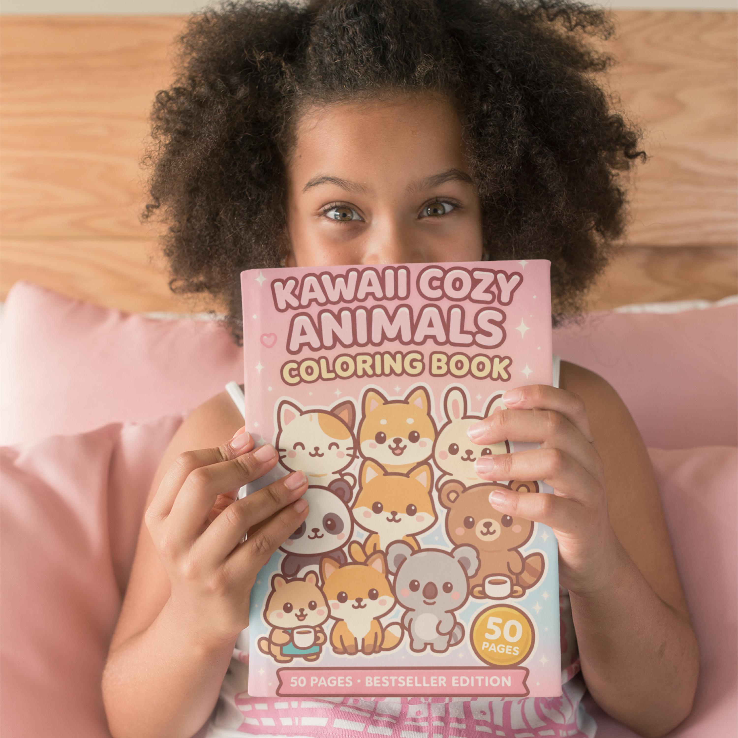 Kawaii Cozy Animals Coloring Book, Cute Animal Coloring Pages, Cozy ...