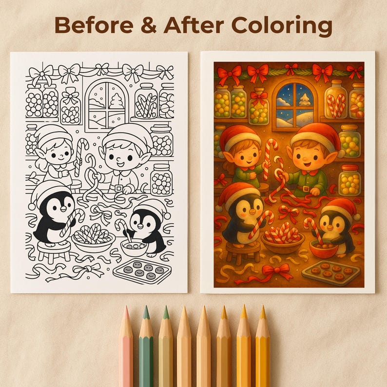 Santa & Friends Kawaii Christmas Coloring Book | Cute Holiday Coloring ...