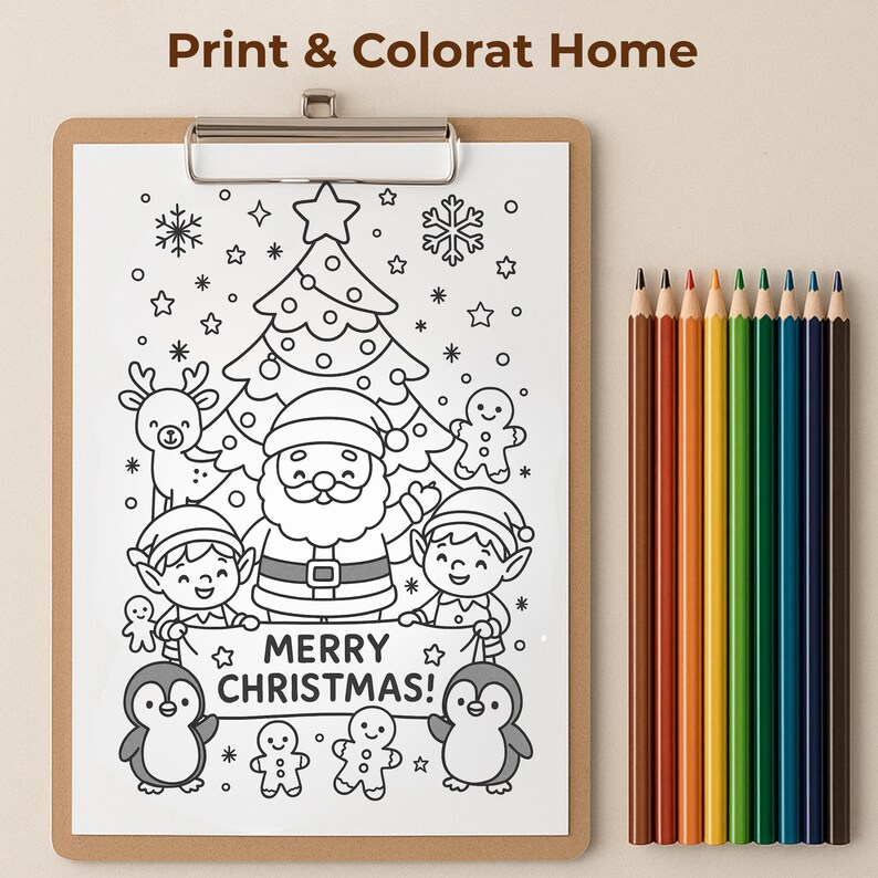 Santa & Friends Kawaii Christmas Coloring Book | Cute Holiday Coloring ...