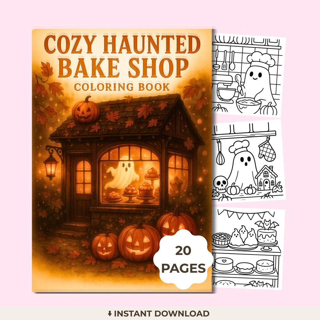 Cozy Haunted Bake Shop Coloring Book, Cute Ghost Halloween Coloring ...