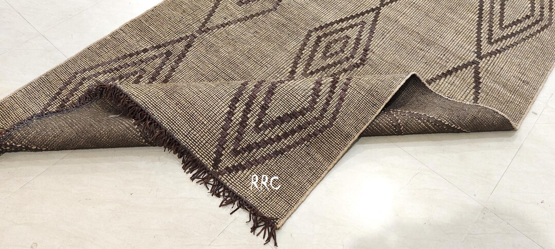 Handwoven Tuareg Jute Rug With Geometric Diamond Pattern | Boho Tribal ...