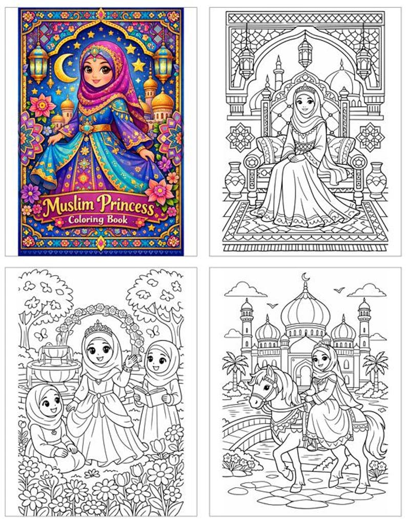 Islamic Coloring Book Bundle | Muslim Princess, Family, Dino Themes ...