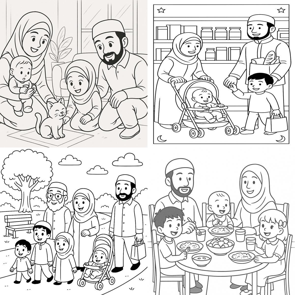 Muslim Family Coloring Book (40 Pages) | Islamic Kids Activity (digital ...