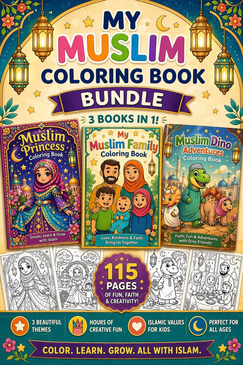 Islamic Coloring Book Bundle | Muslim Princess, Family, Dino Themes ...