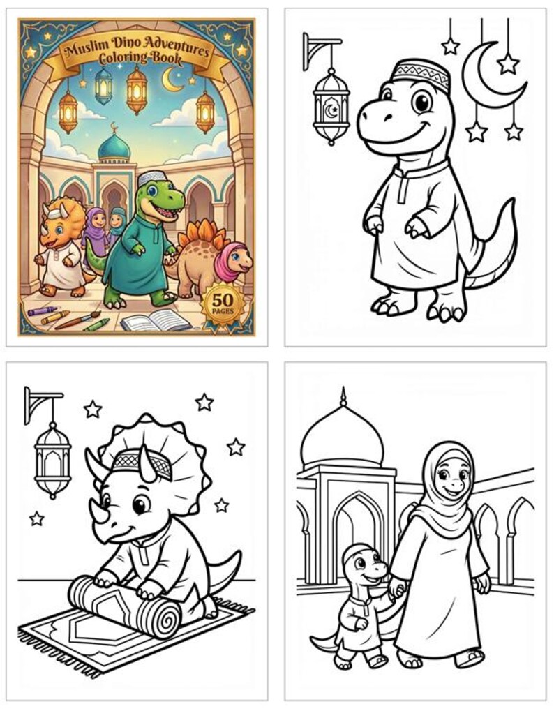 Islamic Coloring Book Bundle | Muslim Princess, Family, Dino Themes ...