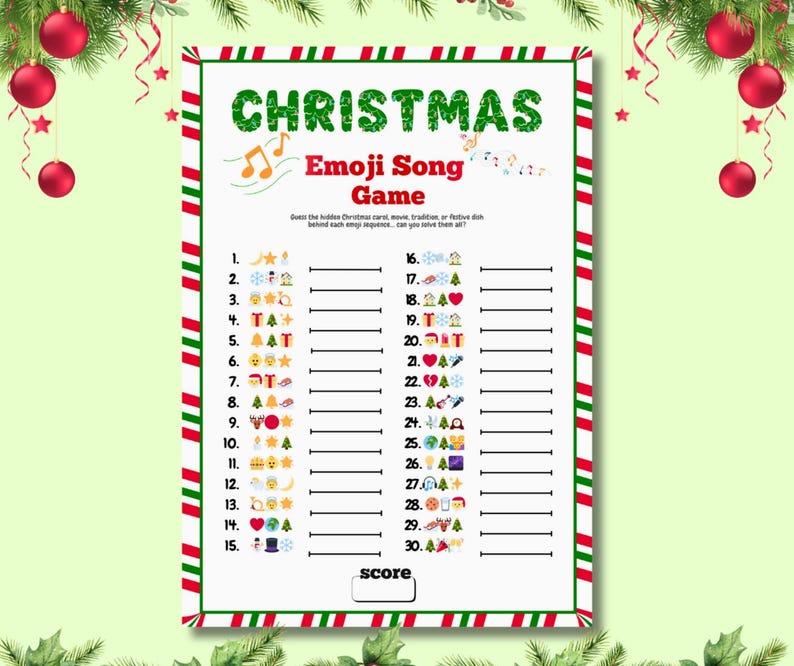 Christmas Song Emoji Game, Printable Holiday Party (instant Download ...