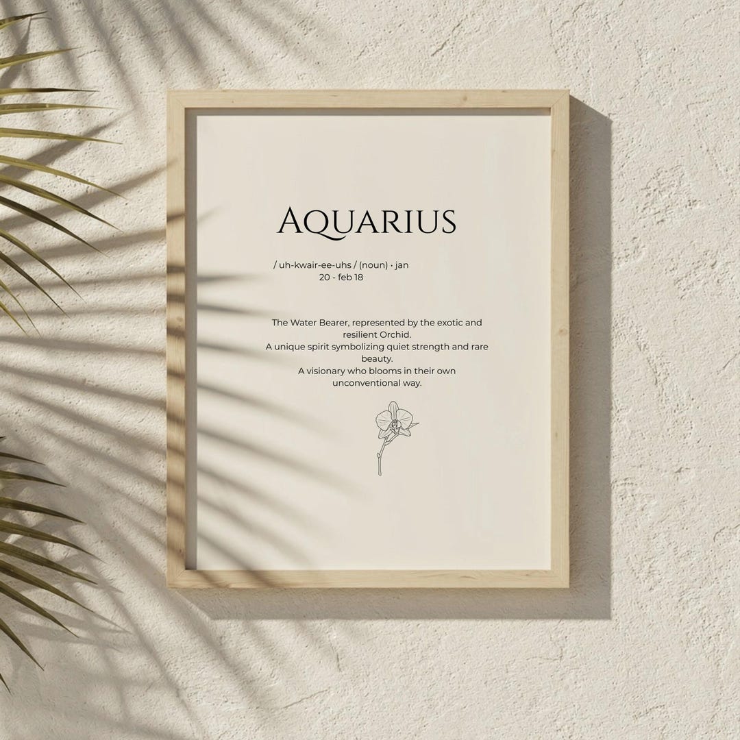 Aquarius Birth Flower Orchid Line Art Print | Zodiac Astrology Decor ...