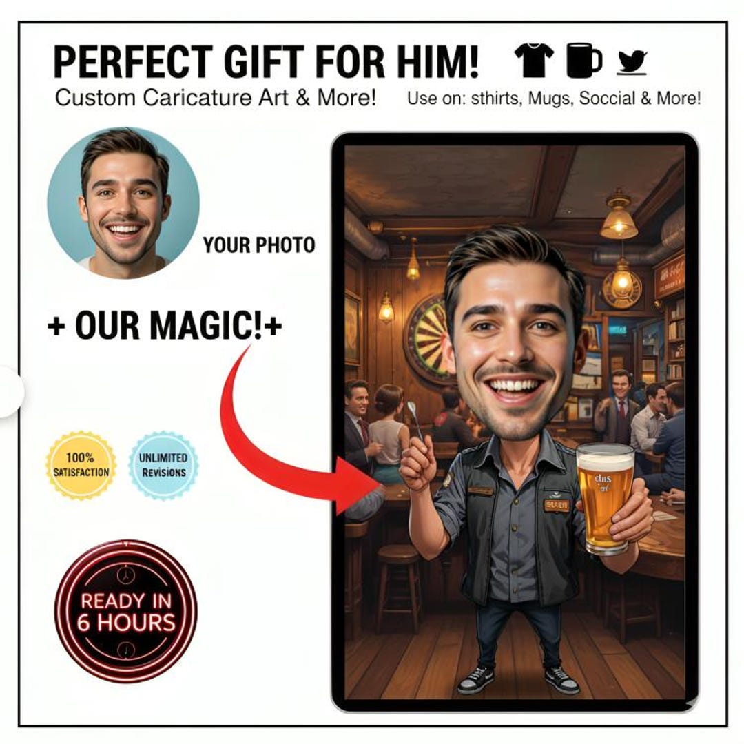 Custom Pub Caricature | Personalized Beer Lover Gift | Funny Bar ...