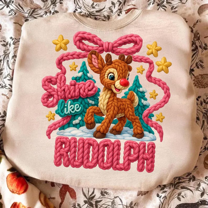 Pink Bow Red-nosed Reindeer PNG, Cute Kawaii Christmas Deer Chenille ...