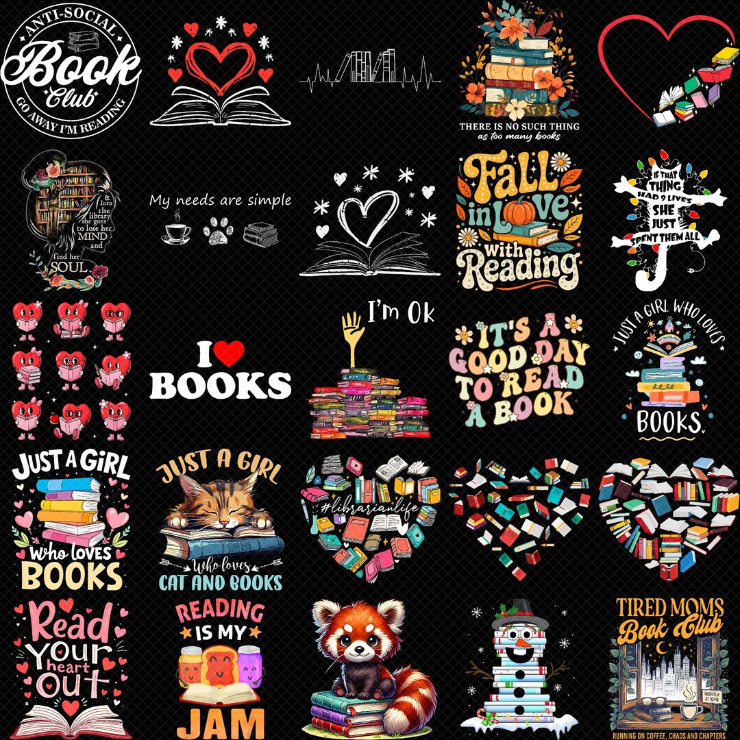 Book Lover PNG Bundle Reading Teacher Librarian Life Cute Book Quotes ...