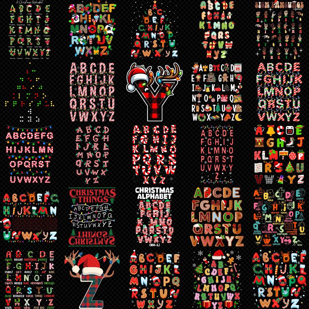 Christmas Alphabet PNG Bundle Candy Cane Letters Font A-Z Christmas ...