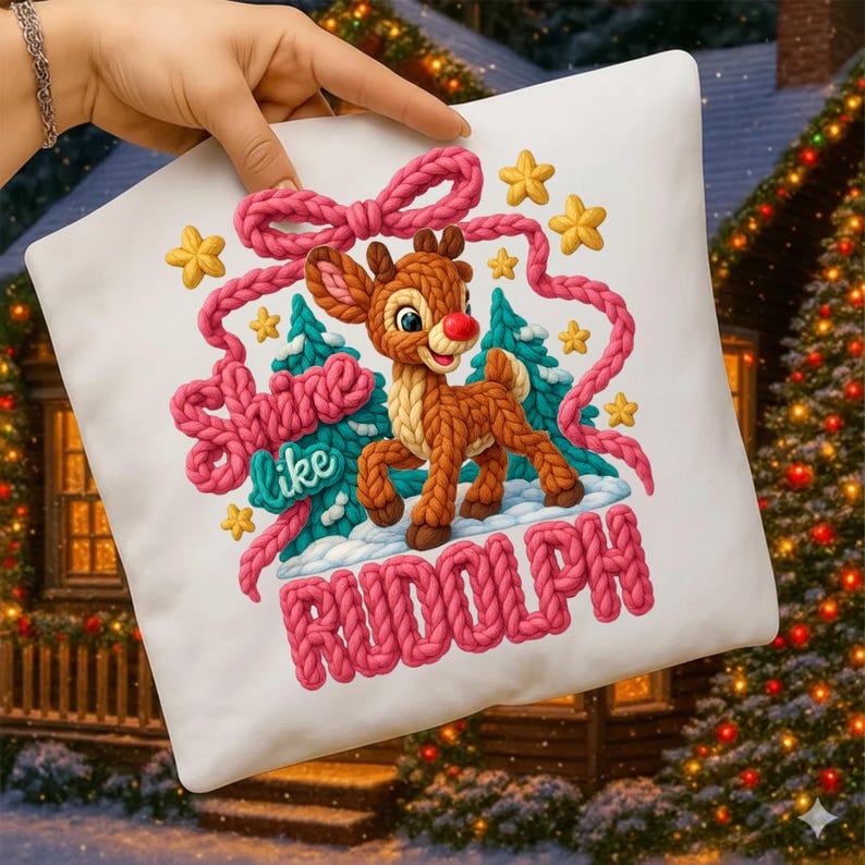 Pink Bow Red-nosed Reindeer PNG, Cute Kawaii Christmas Deer Chenille ...