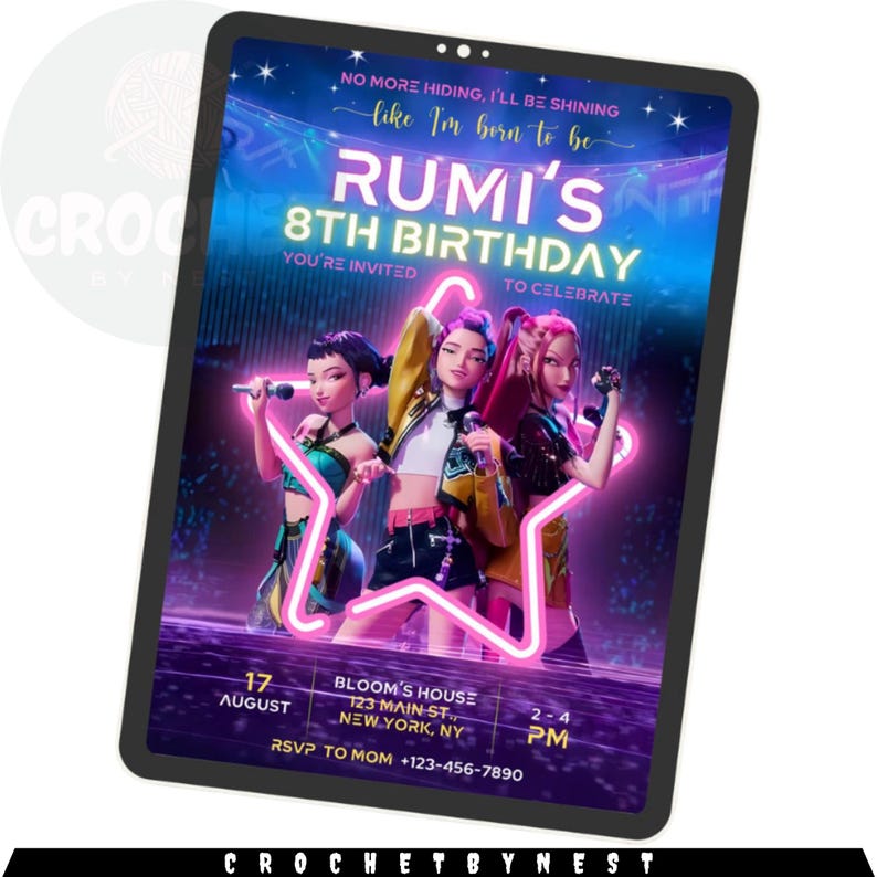 Kpop Demon Hunter Birthday Invitation, Anime Girl Group, Canva Template ...