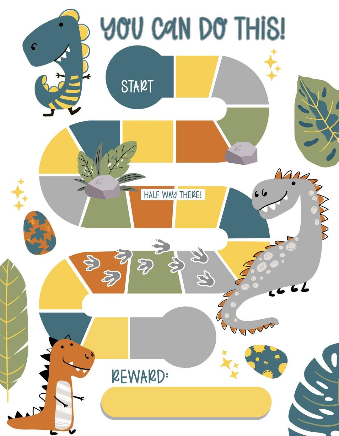 Dinosaur Sticker Goal Chart – 20-spot Kids Reward Tracker | Printable ...