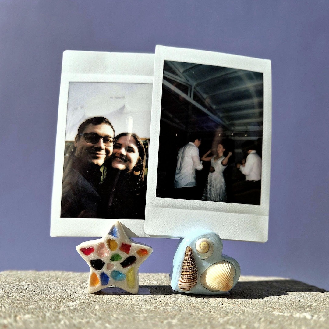 Handmade Clay Polaroid Photo Stand Set: Seaglass Mosaic Star and ...