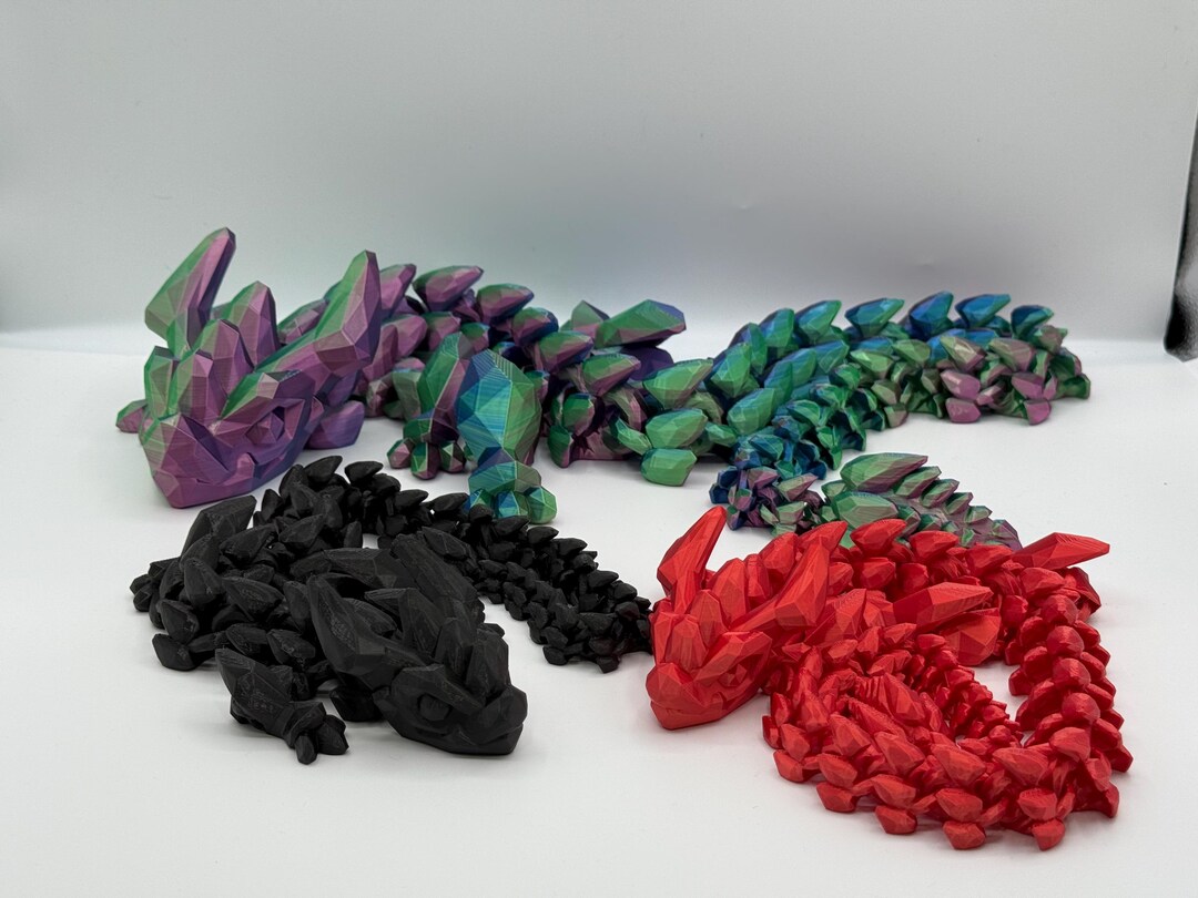 3D Printed Crystal Articulated Dragon: Polygon Fantasy Figure for Desk ...