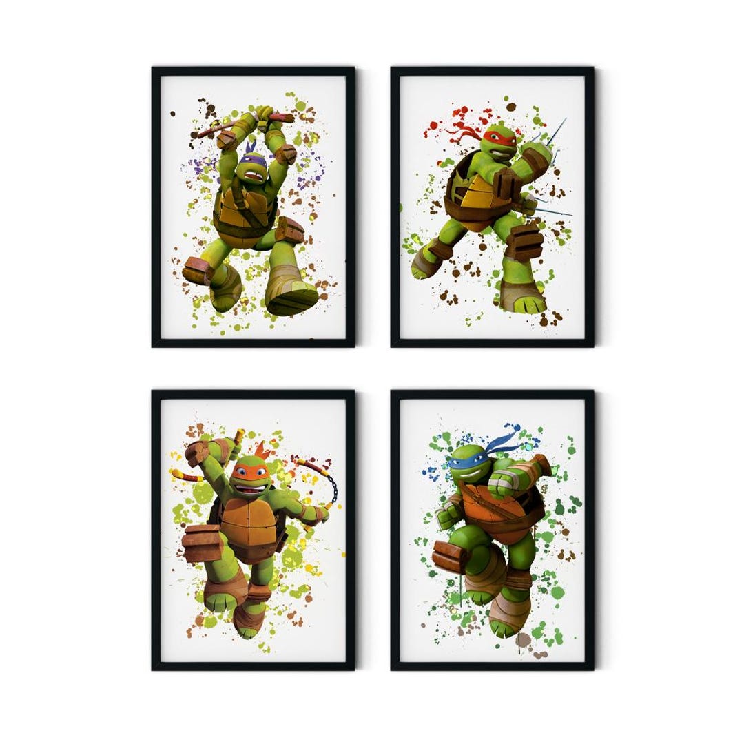Ninja Turtles Characters Watercolour Splash Effect Wall Prints, Set of ...
