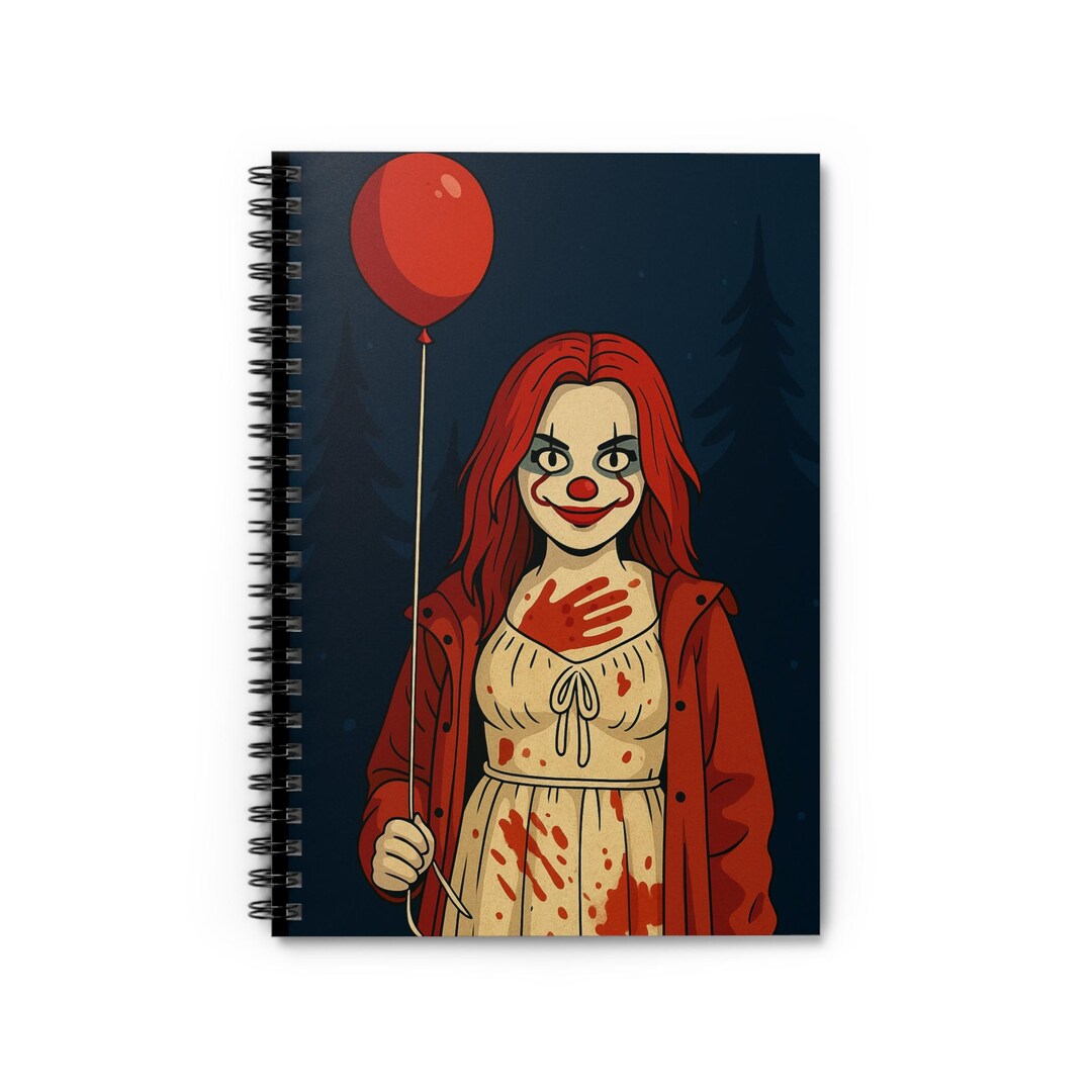 Spiral Notebook, Creepy Clown With Red Balloon, Spooky Halloween ...
