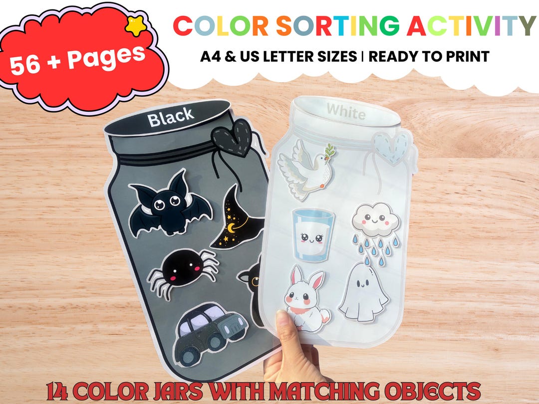 Color Sorting Jars, Color Matching Game Montessori, Preschool Learning ...