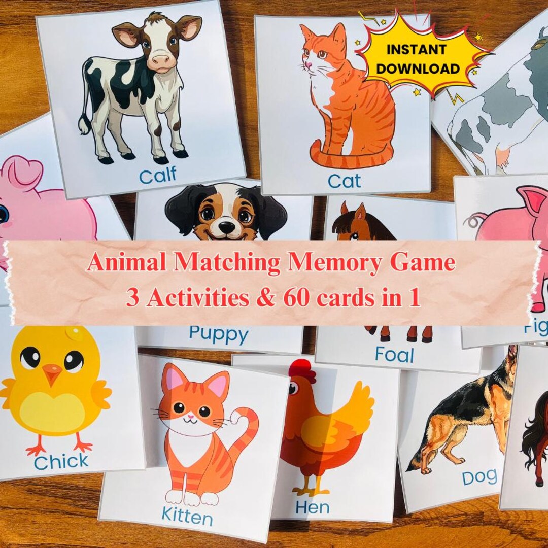 Animal Matching Game Printable | Toddler Learning Activity (digital ...