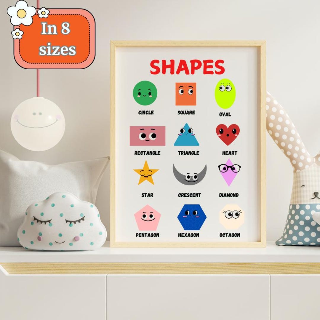 Alphabet Numbers Shapes Poster, Kids Learning Wall Art (digital ...