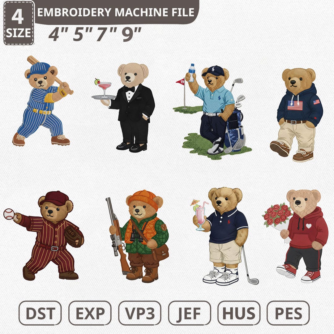 Bear Embroidery Design Bundle, Teddy Bear Embroidery Designs Machine ...